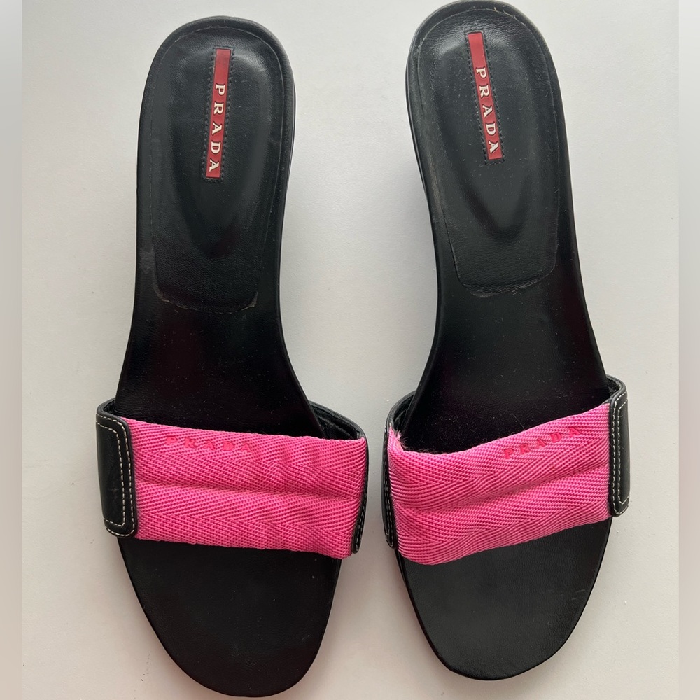 Authentic Prada Kitten Heel Sport Mules - Gem